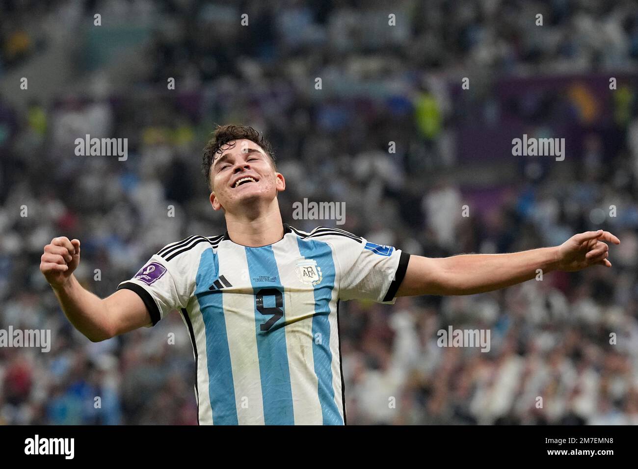 Argentina's Julian Alvarez celebrates after scoring his side's second ...