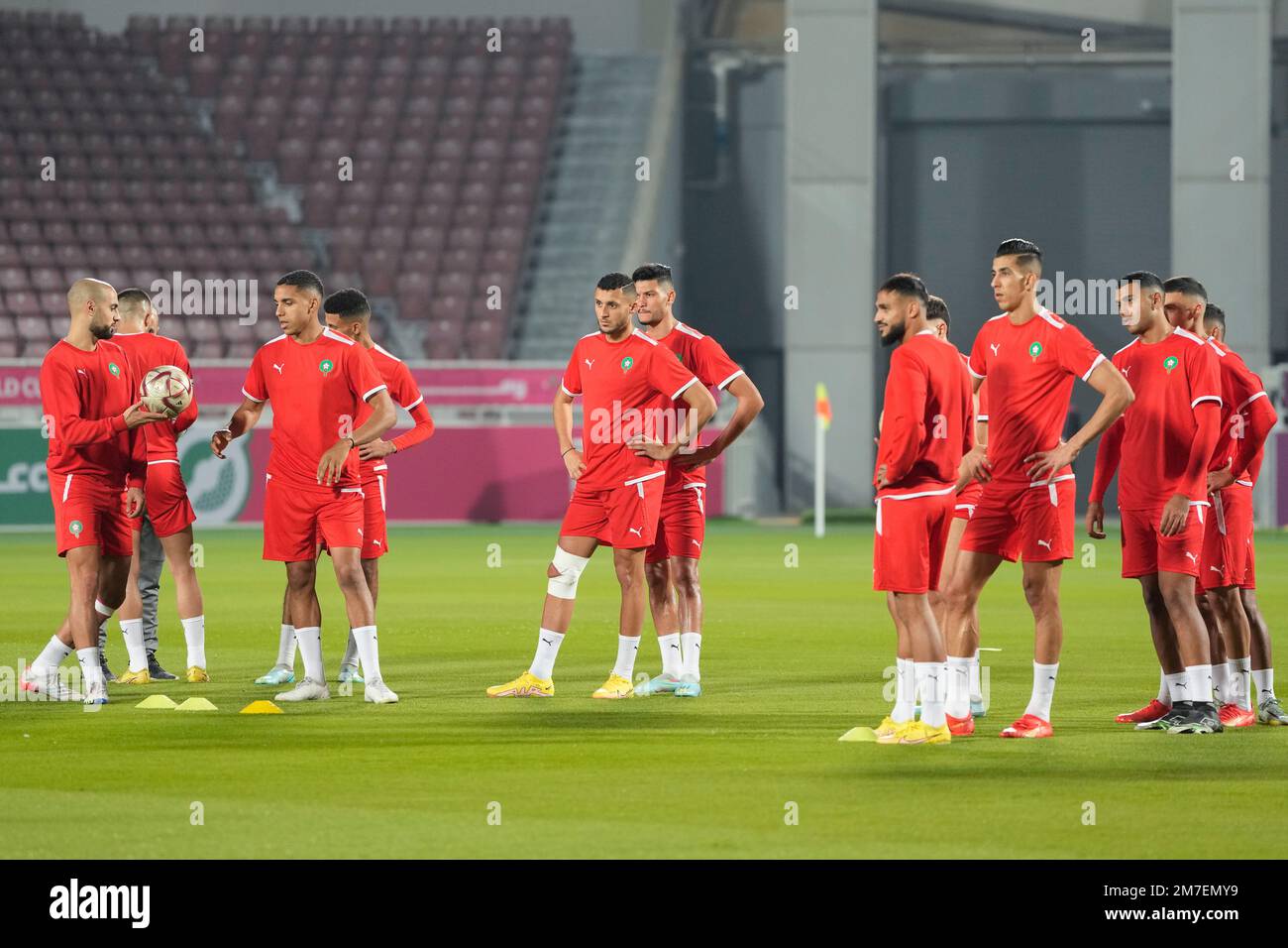 Moroccan players attend a training session at the Duhail Stadium in ...