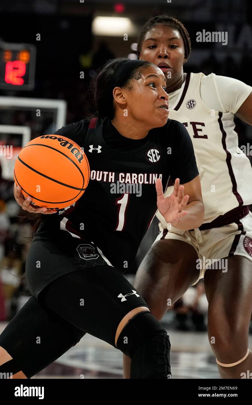 South Carolina guard Zia Cooke (1) dribbles past Mississippi State ...