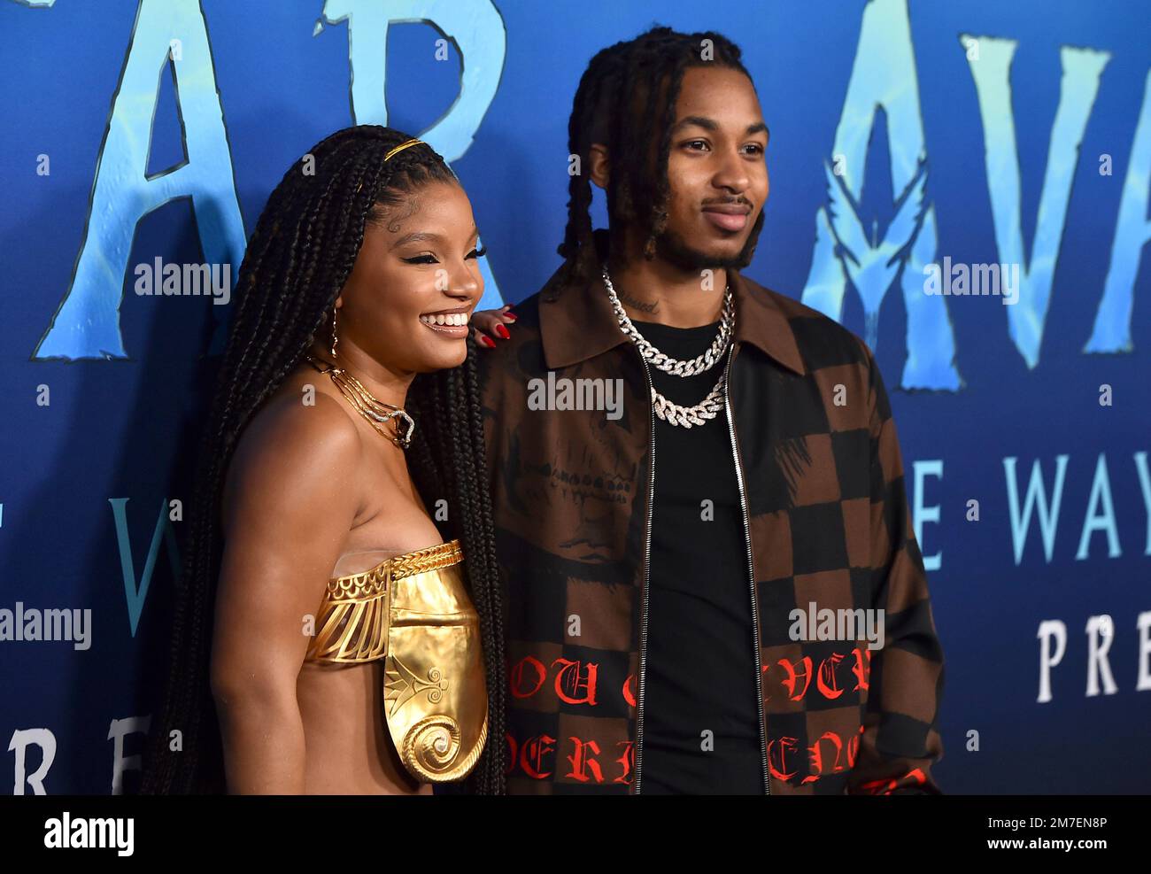 Halle Bailey, left, and DDG arrive at the U.S.premiere of "Avatar: The ...