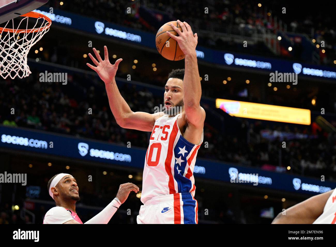 Brooklyn Nets guard Ben Simmons (10) in action during the first half of ...