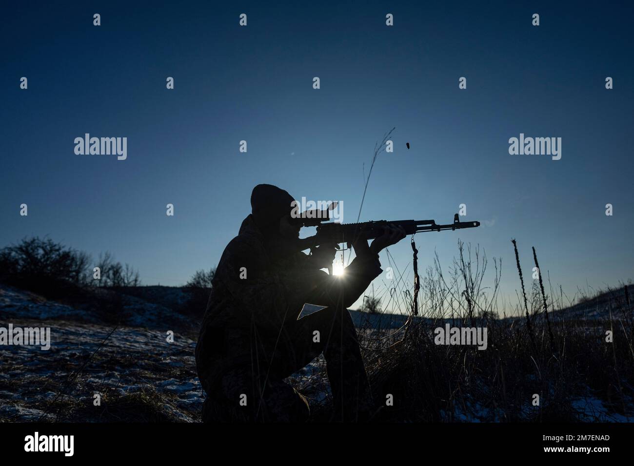 "Sirko", a Ukrainian serviceman of Karpatska Sich battalion tests his ...