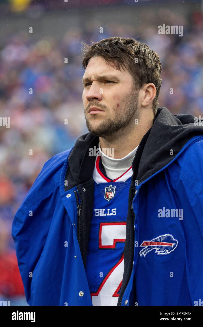 Buffalo Bills quarterback Josh Allen (17) stands for the National ...