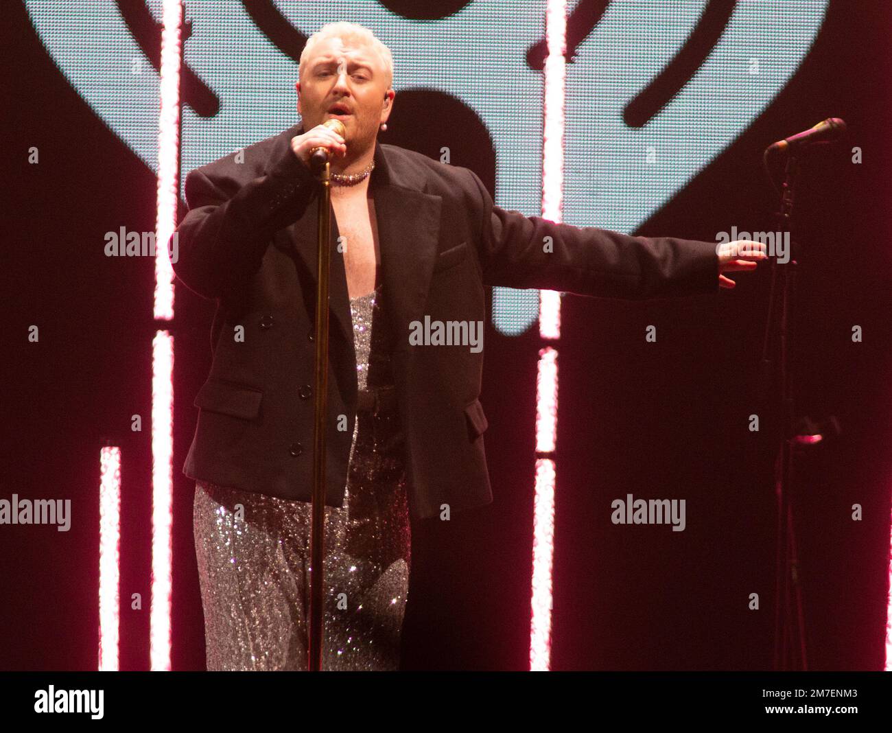 Sam Smith performs in concert during Q102's iHeartRadio Jingle Ball at ...