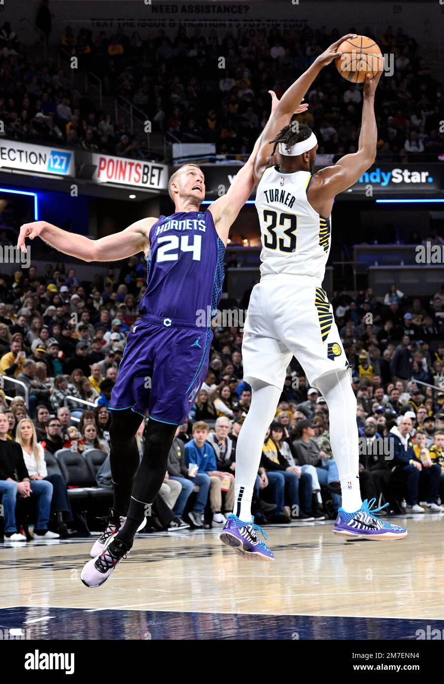Indiana Pacers center Myles Turner (33) steals the ball from Charlotte ...