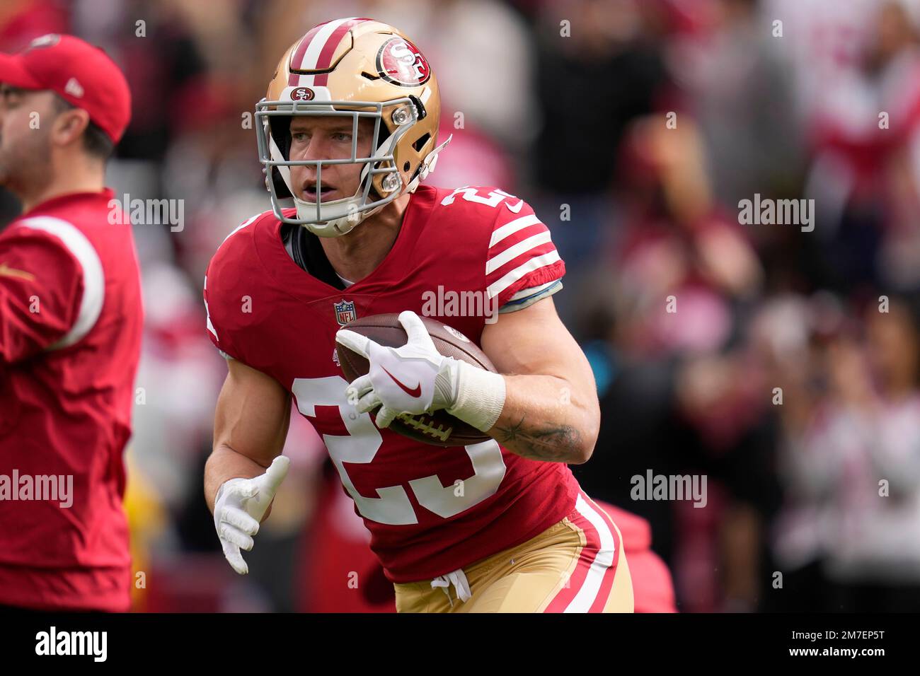 San Francisco 49ers running back Christian McCaffrey (23) before an NFL ...