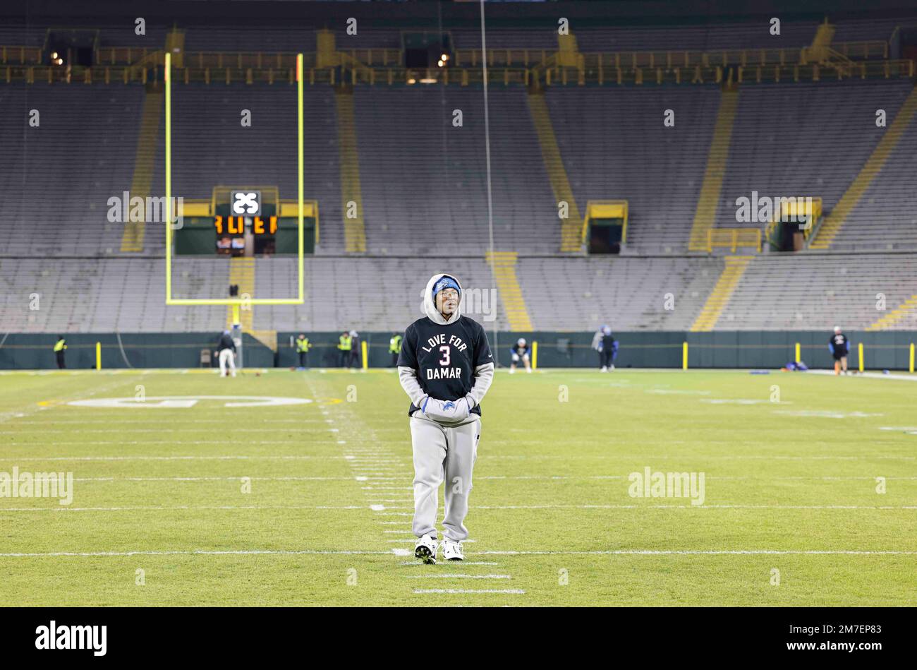 Detroit Lions' Jamall Williams walks on the field as he wears a shirt ...