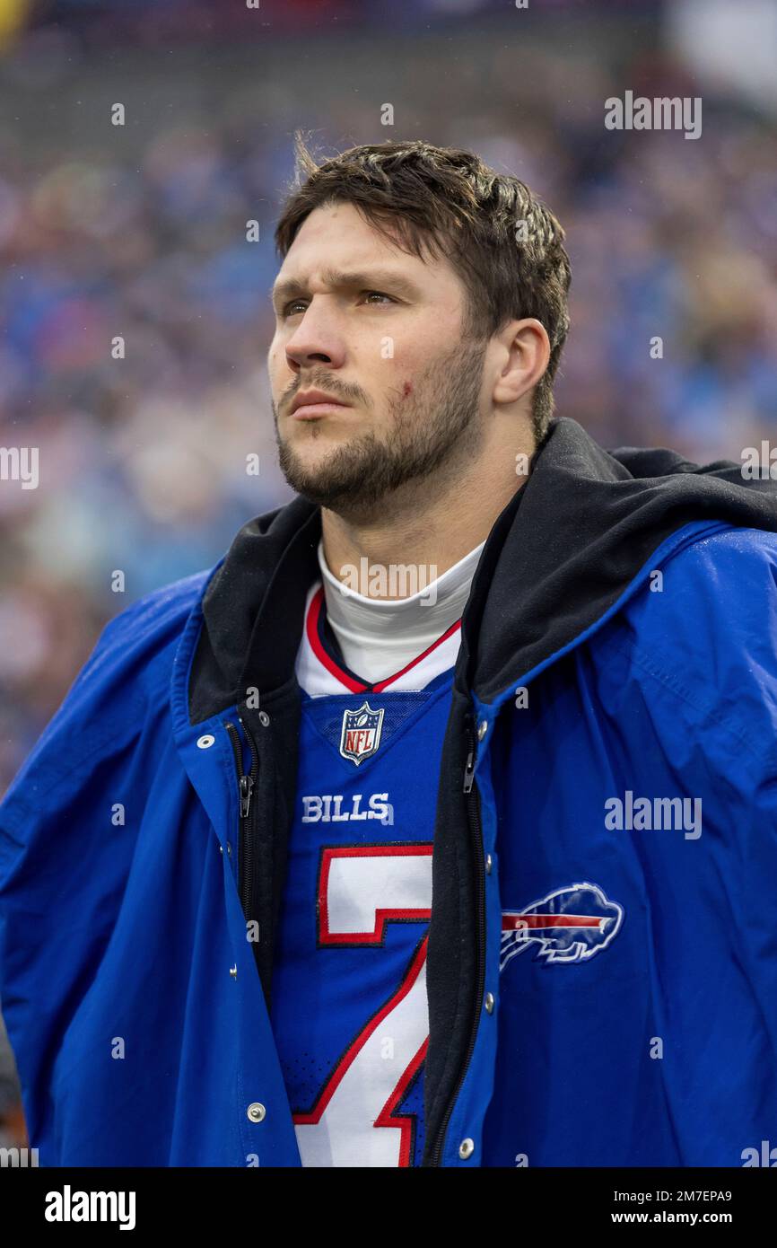 Buffalo Bills quarterback Josh Allen (17) stands for the National ...