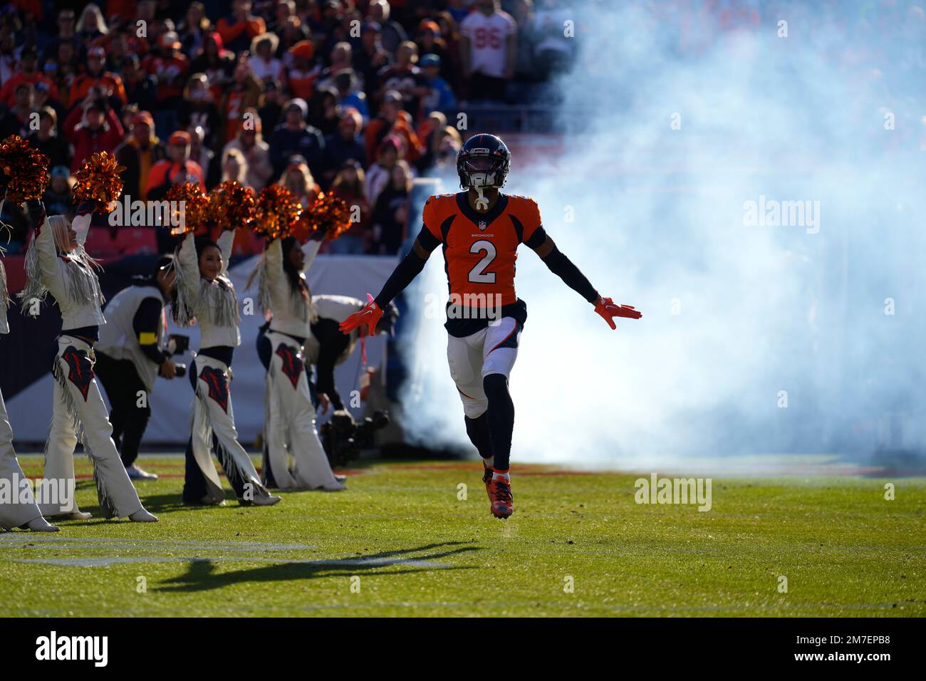 Denver Broncos cornerback Pat Surtain II (2) takes the field for an NFL ...