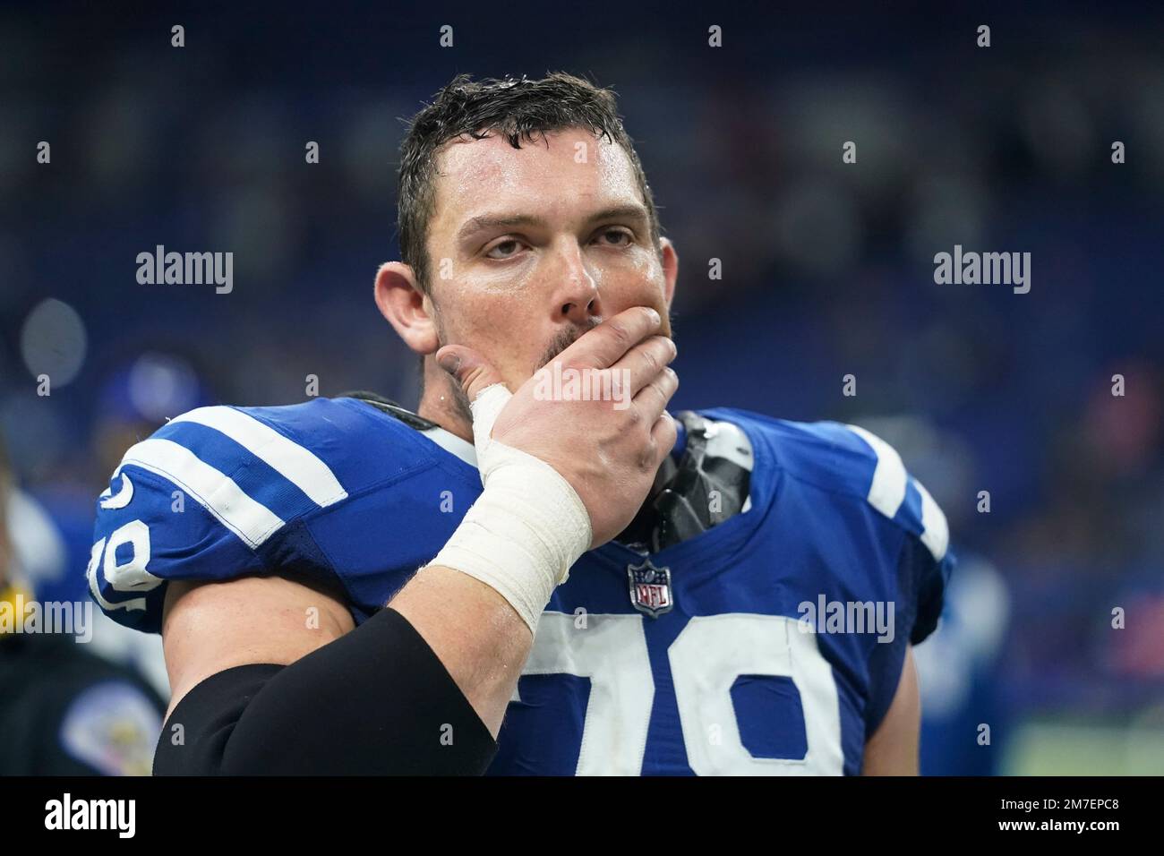 Indianapolis Colts center Ryan Kelly walks off the field following ...
