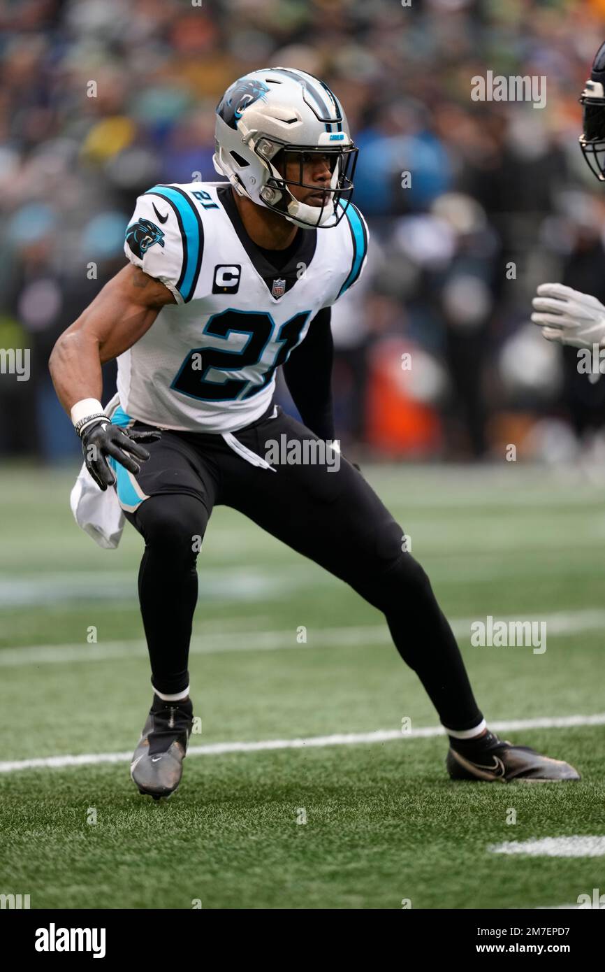 Carolina Panthers safety Jeremy Chinn (21) gets set during an NFL ...