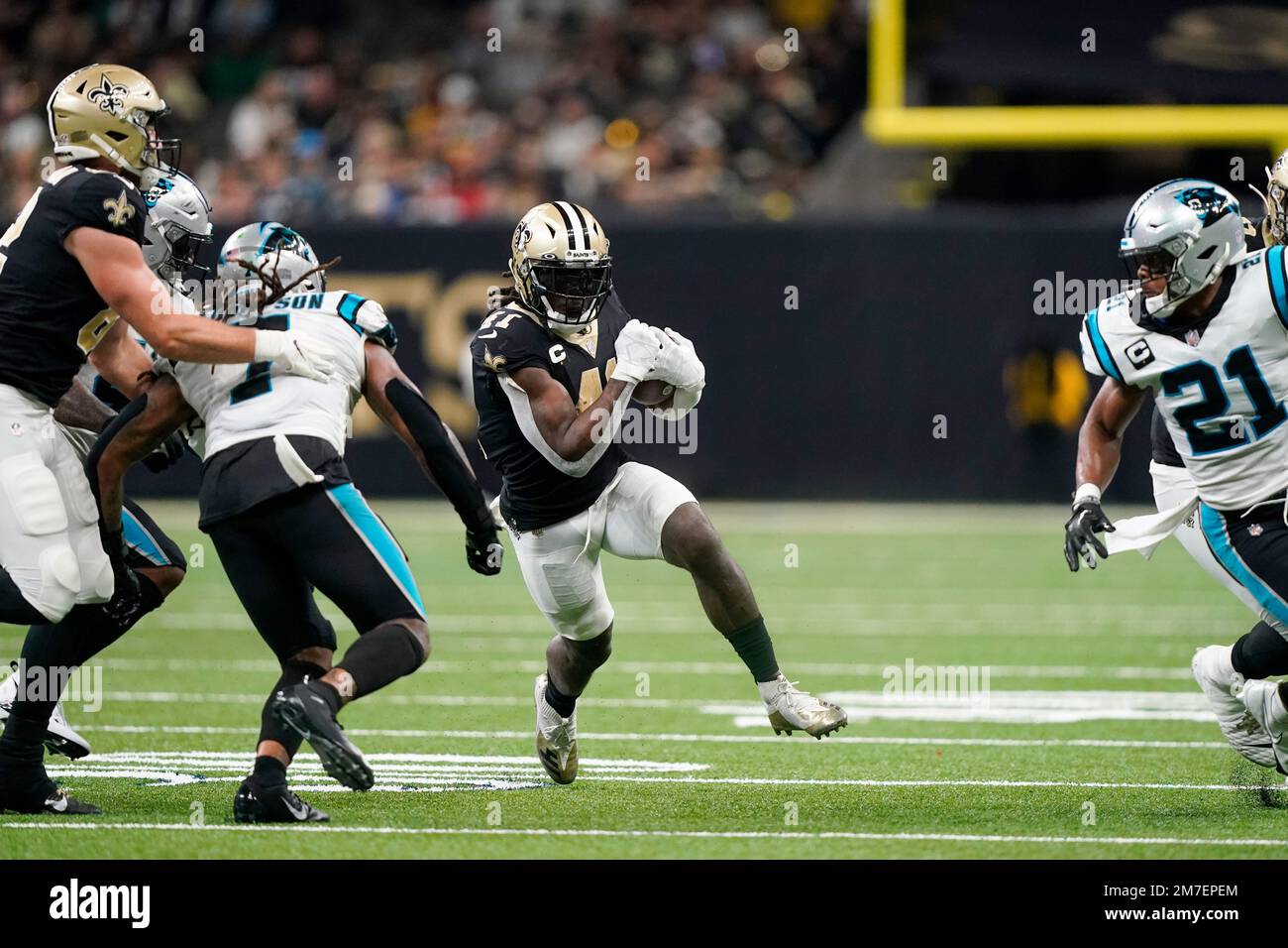 New Orleans Saints running back Alvin Kamara runs during the first half ...