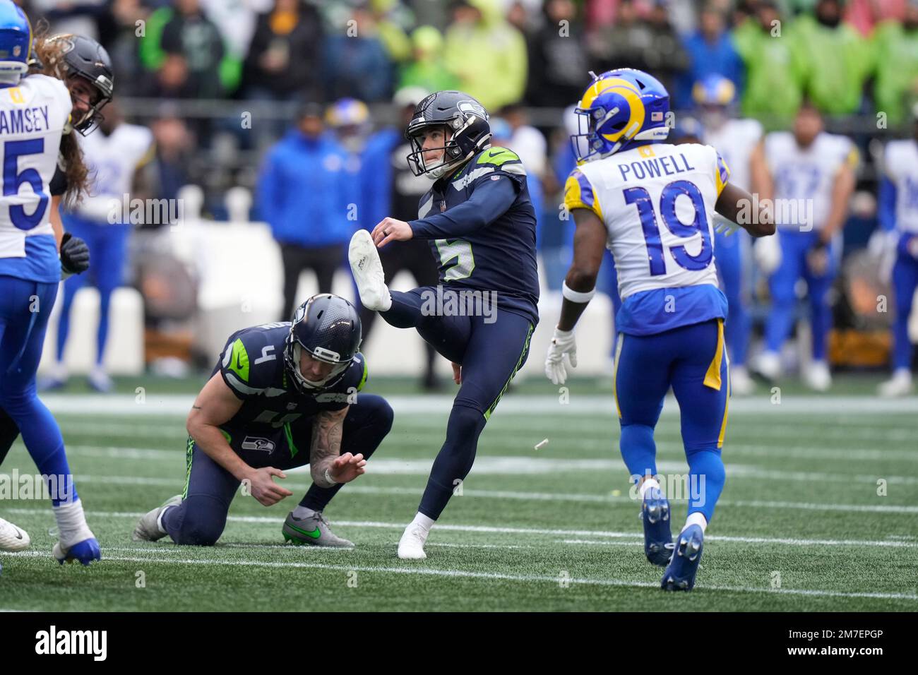 Seattle Seahawks place kicker Jason Myers (5) makes a field goal during ...