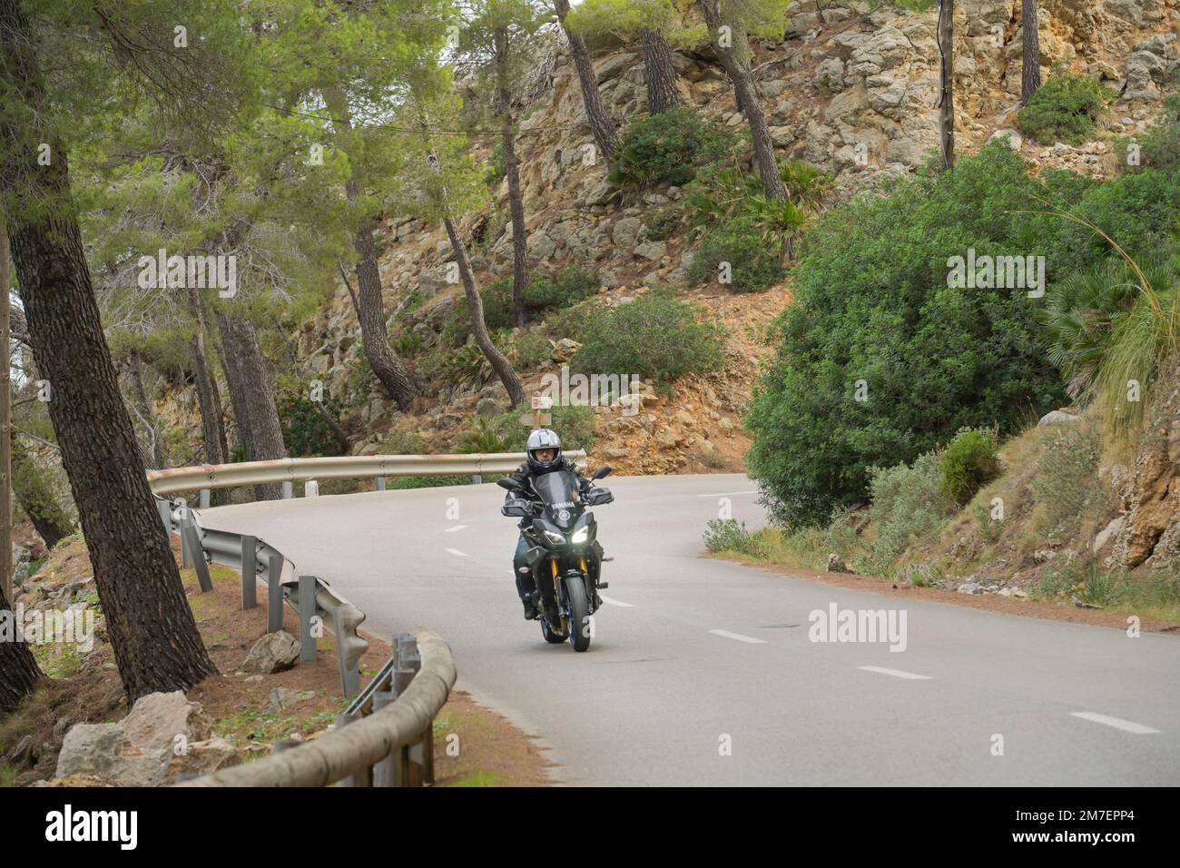 Motorradfahrer, Bergstrecke, MA-10, Sierra de Tramontana, Mallorca ...