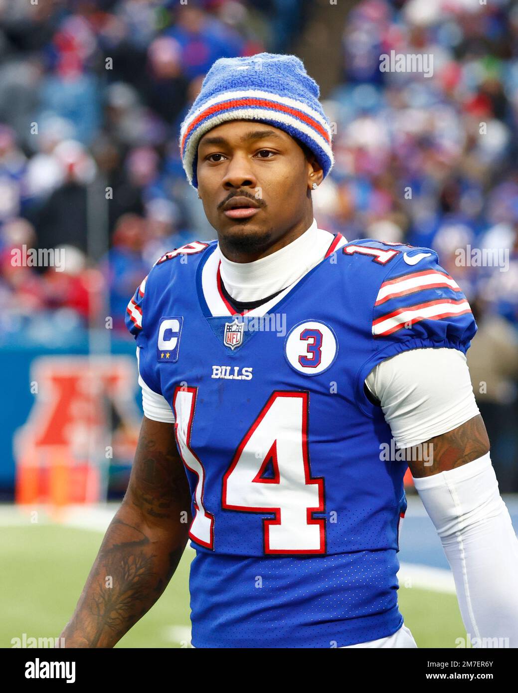 Buffalo Bills wide receiver Stefon Diggs (14) takes the field during the second half of an NFL ...