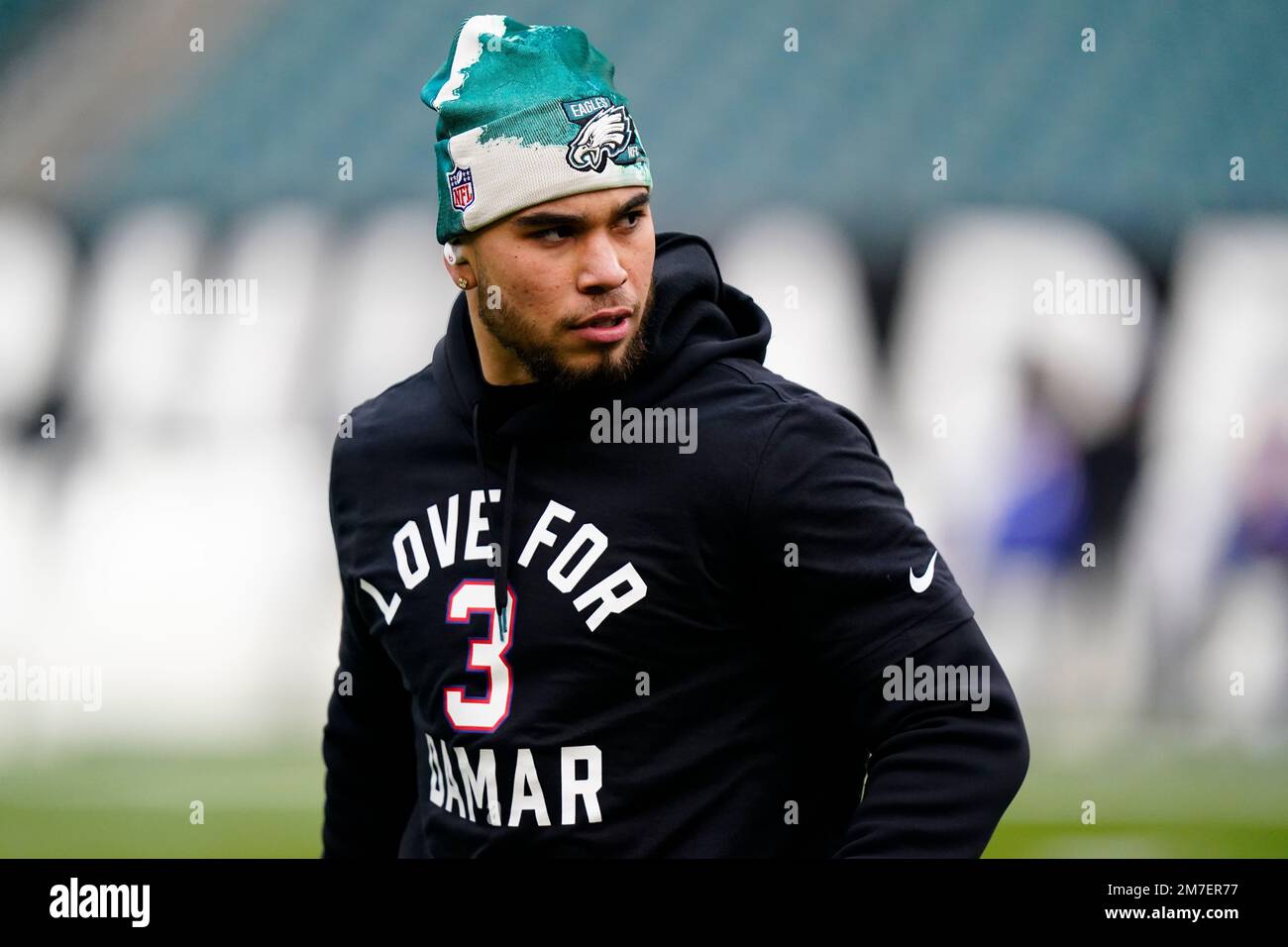 Philadelphia Eagles safety Marcus Epps wears a sweater honoring Buffalo ...