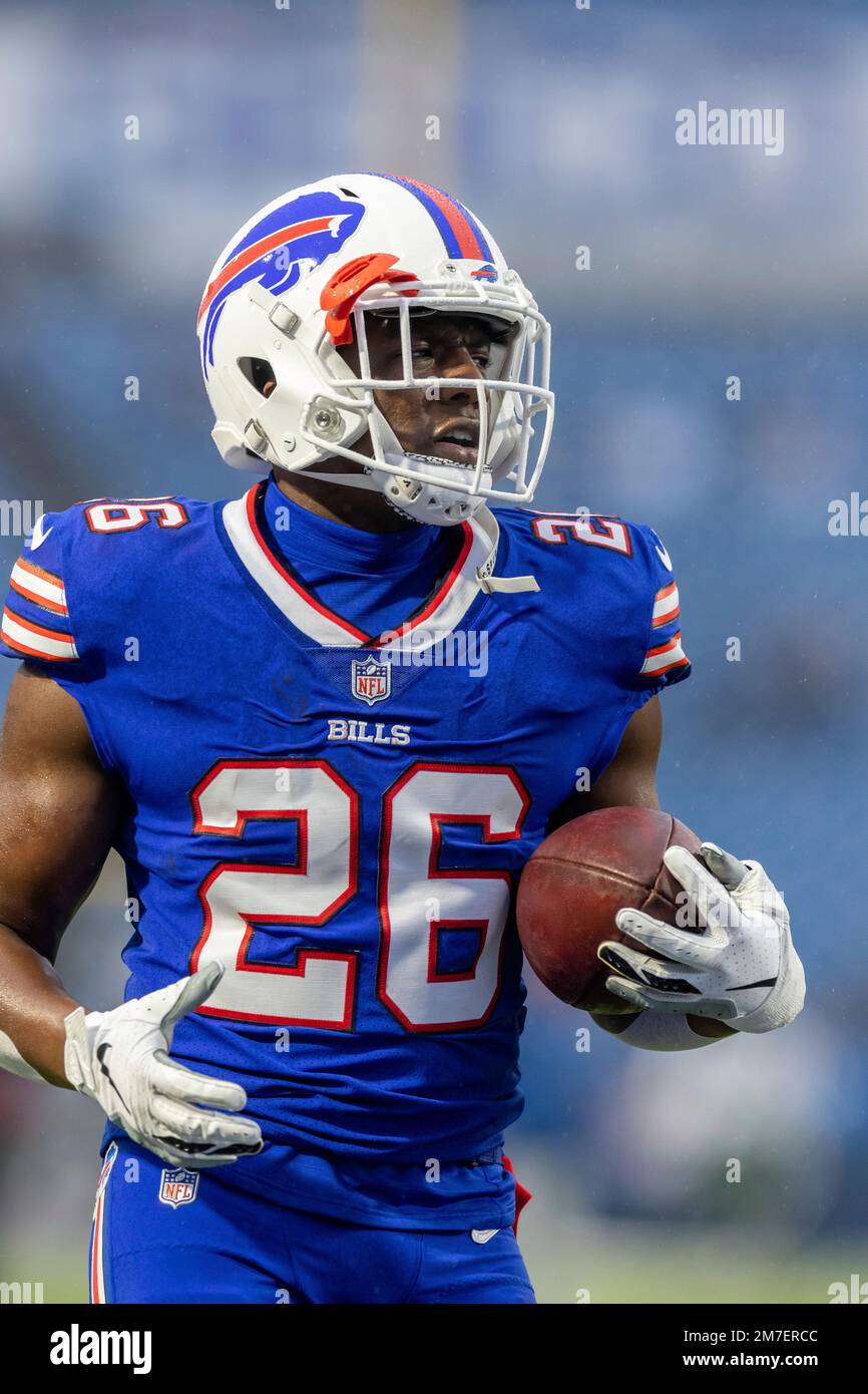 Buffalo Bills wide running back Devin Singletary (26) warms up before ...
