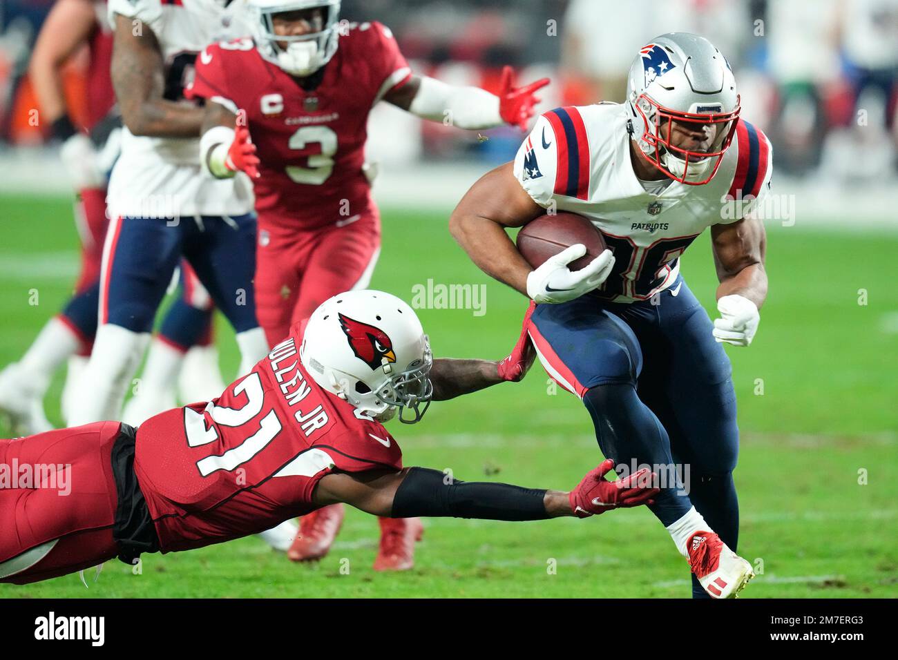 New England Patriots running back Kevin Harris, right, gets past ...