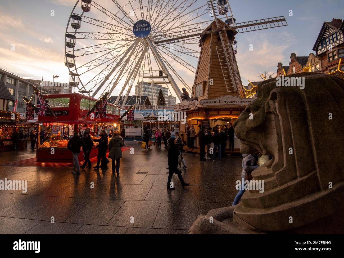 Sunset blue hour at the Winter Wonderland in Nottingham City ...