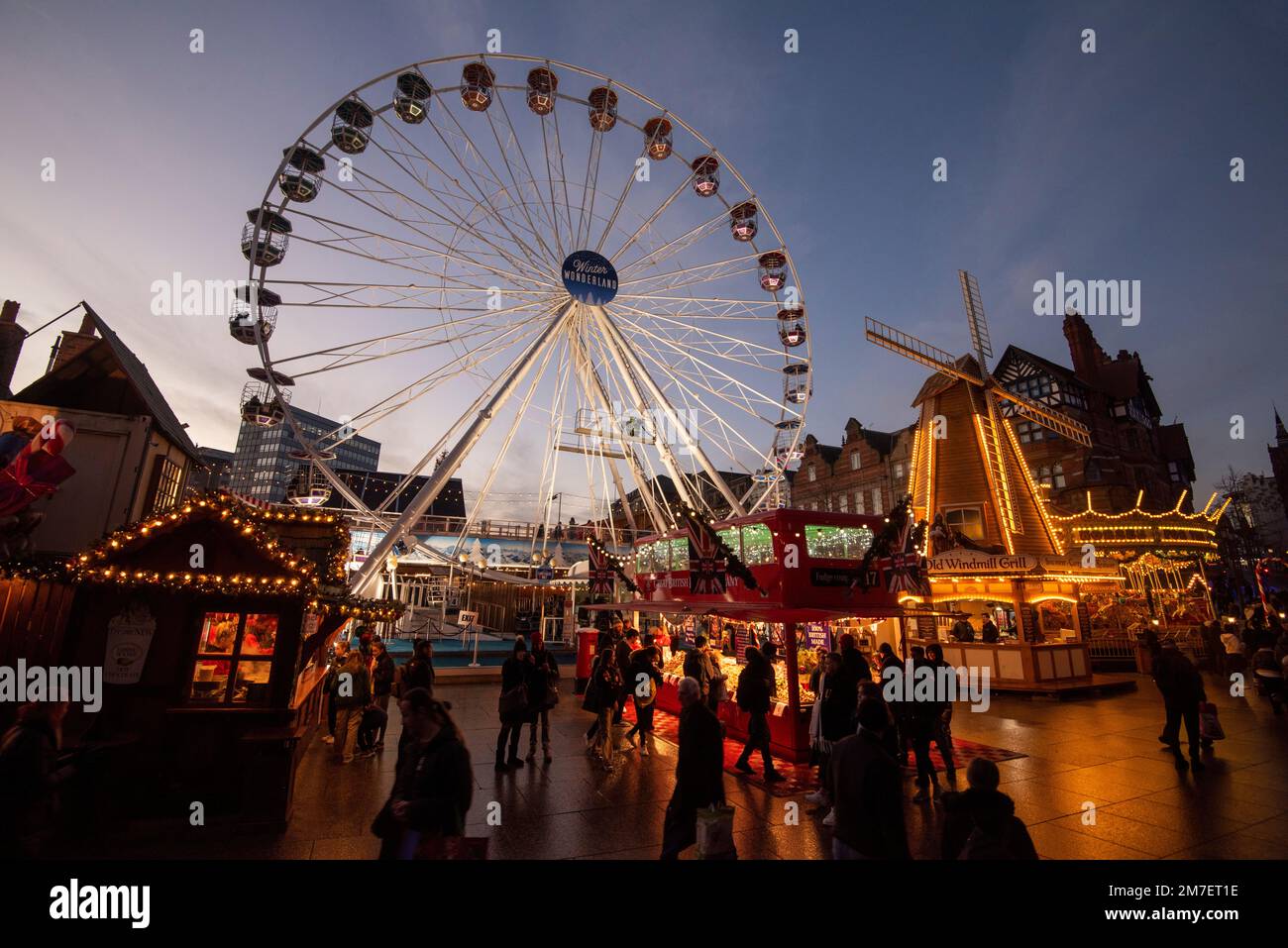 Sunset blue hour at the Winter Wonderland in Nottingham City ...
