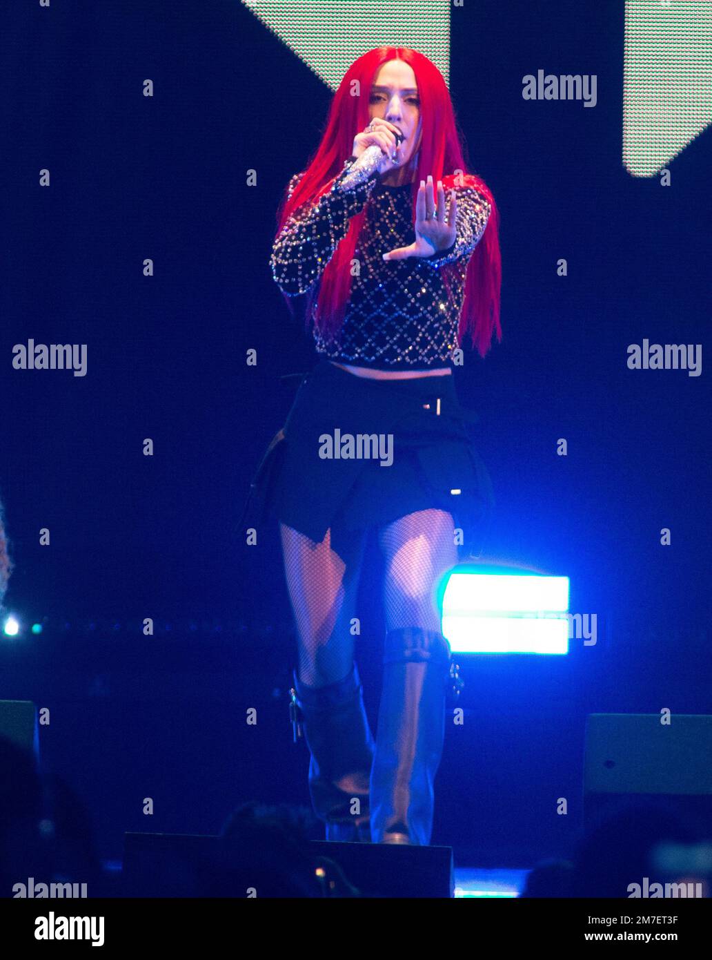 Ava Max performs in concert during Q102's iHeartRadio Jingle Ball at ...