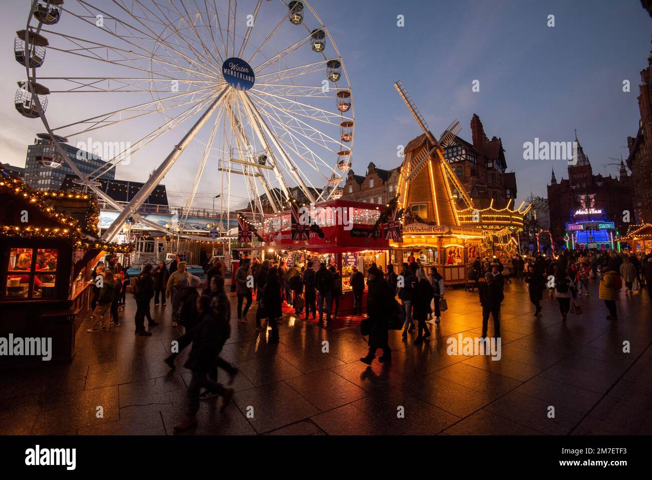 Sunset blue hour at the Winter Wonderland in Nottingham City ...