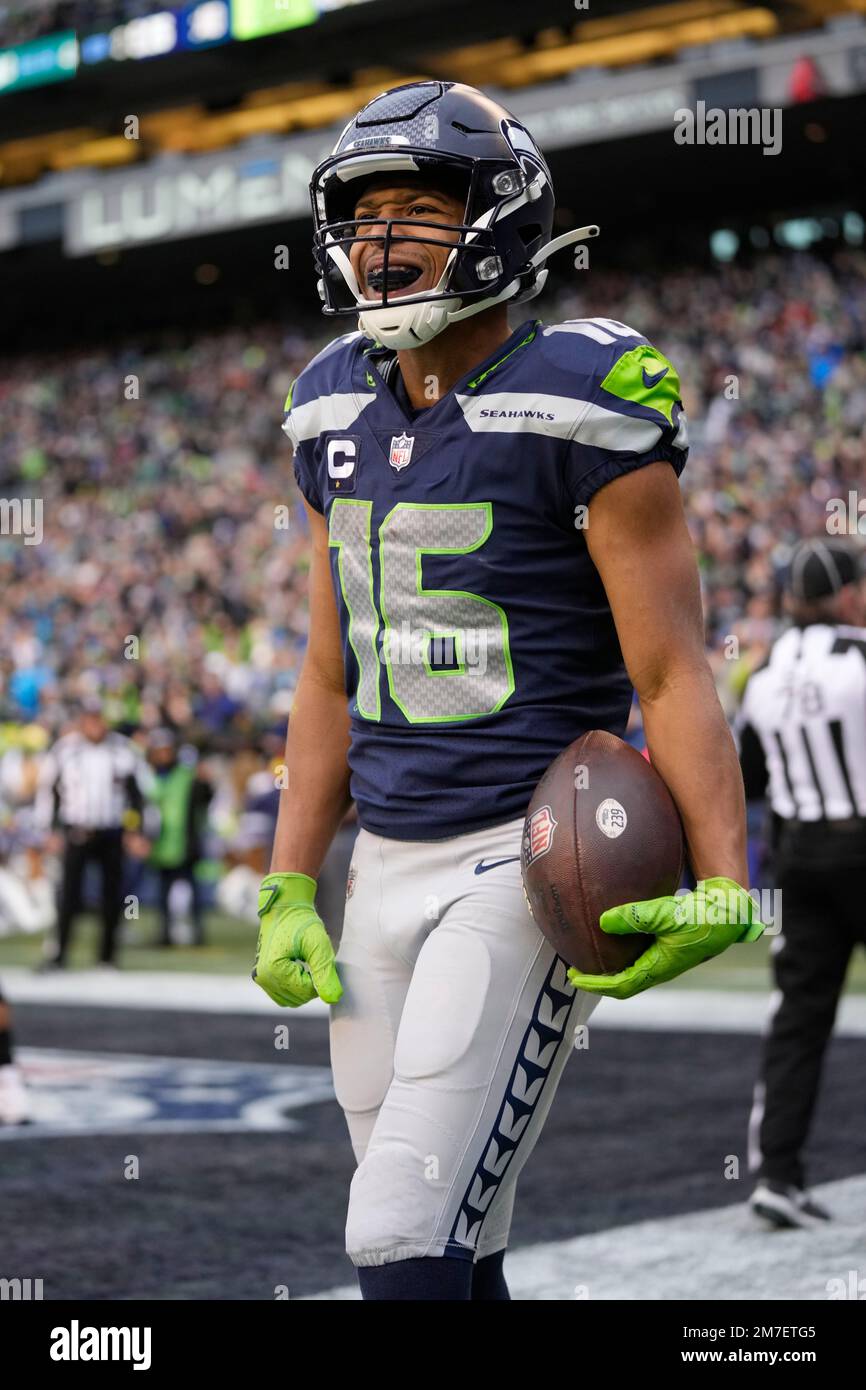 Seattle Seahawks wide receiver Tyler Lockett (16) celebrates during an ...