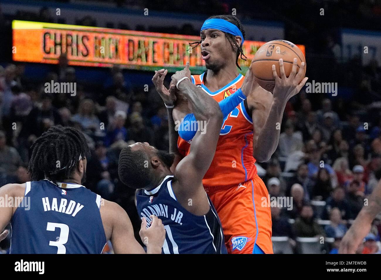 Oklahoma City Thunder guard Shai Gilgeous-Alexander, right, fouls ...