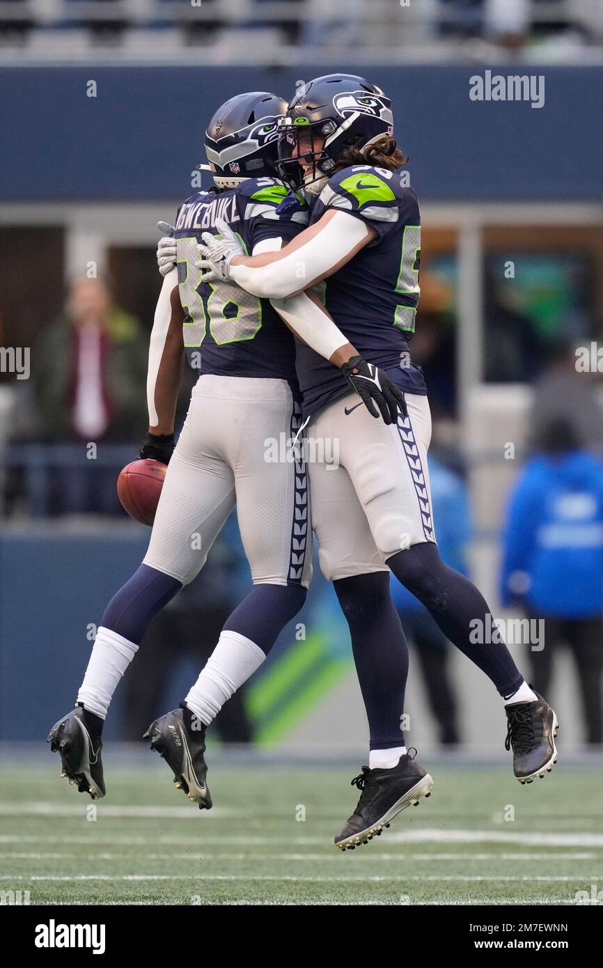 Seattle Seahawks running back Godwin Igwebuike (38) celebrates with ...