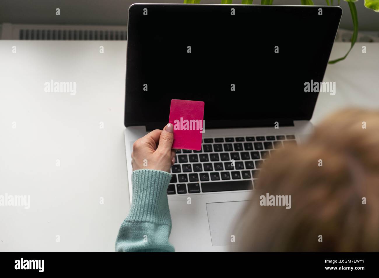 Woman with computer shopping online Stock Photo - Alamy