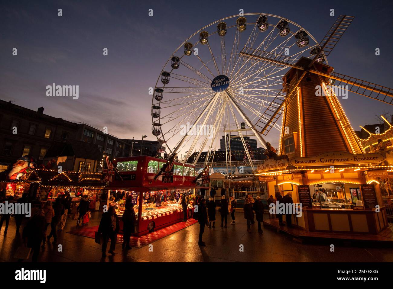 Sunset blue hour at the Winter Wonderland in Nottingham City ...