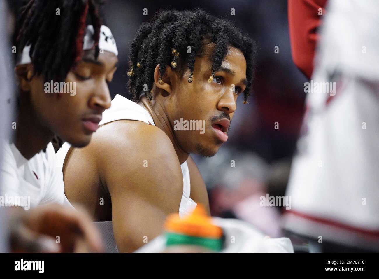South Carolina guard Meechie Johnson listens during a timeout during ...