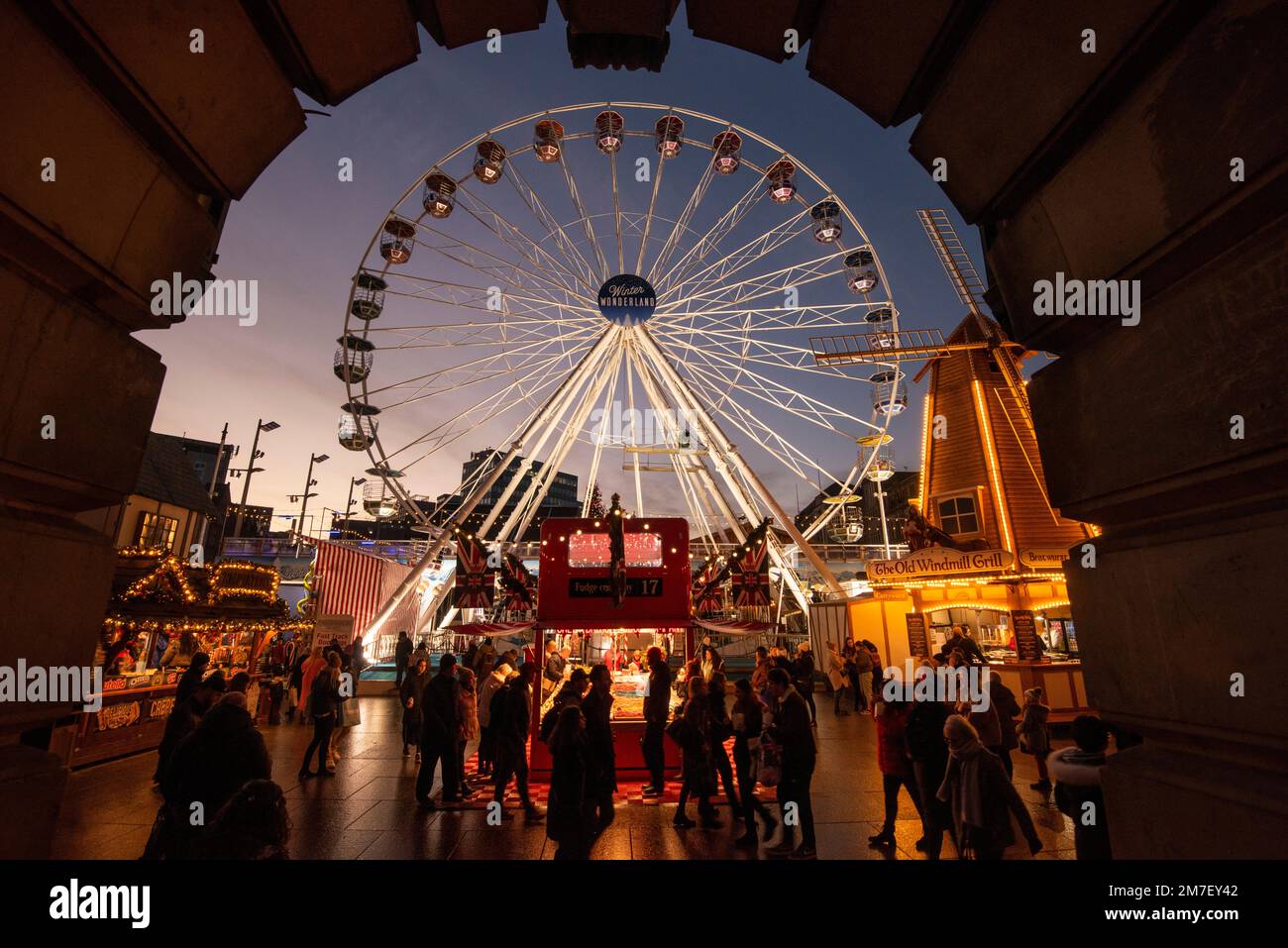 Sunset blue hour at the Winter Wonderland in Nottingham City ...