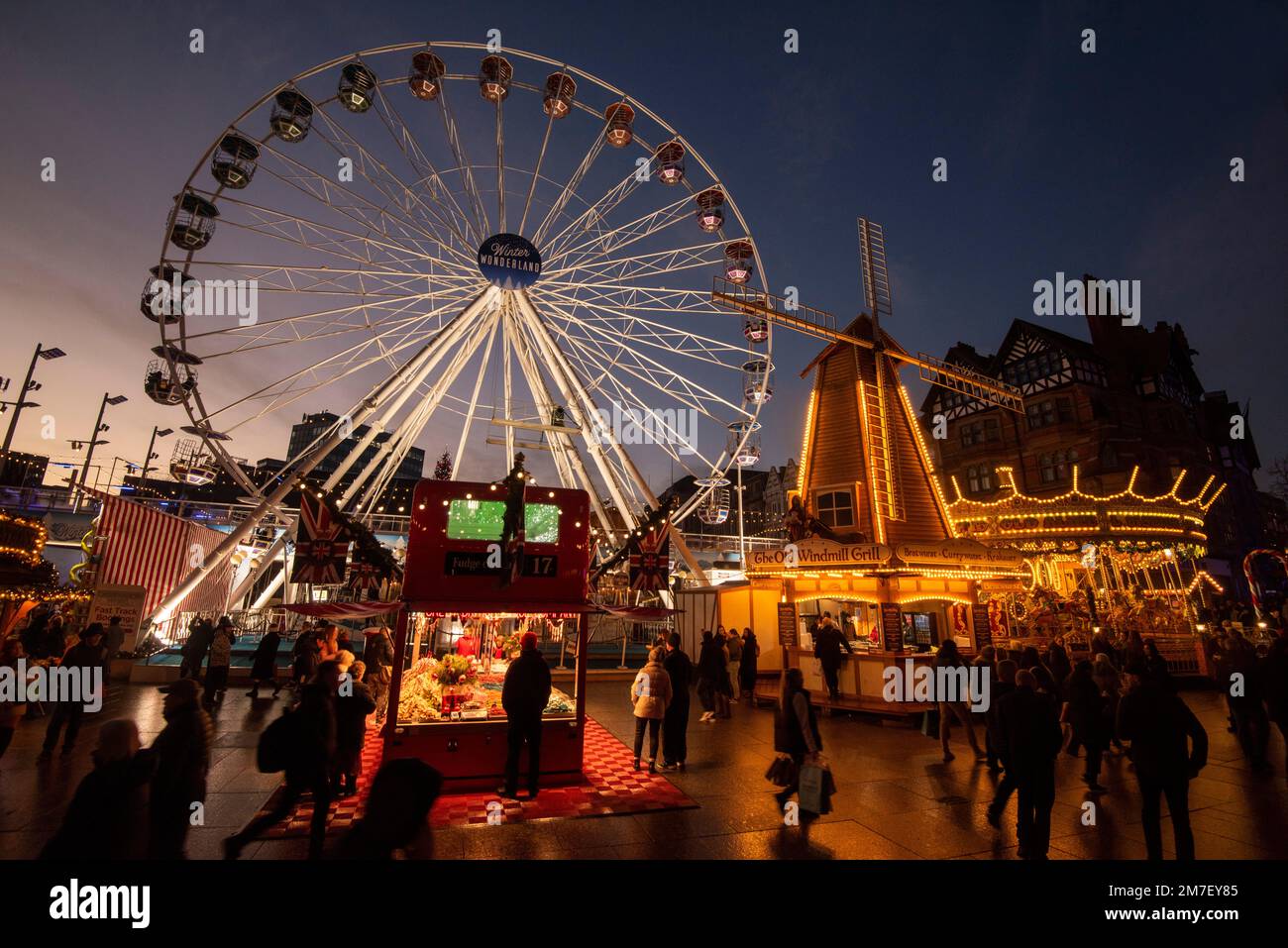 Sunset blue hour at the Winter Wonderland in Nottingham City ...