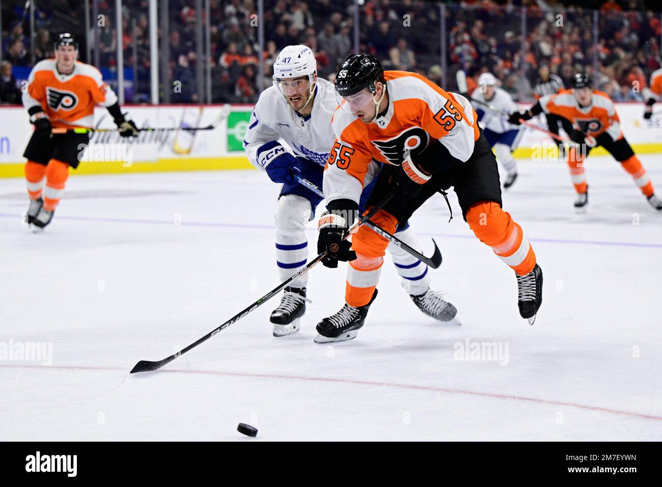 Philadelphia Flyers' Rasmus Ristolainen, right, and Toronto Maple Leafs ...