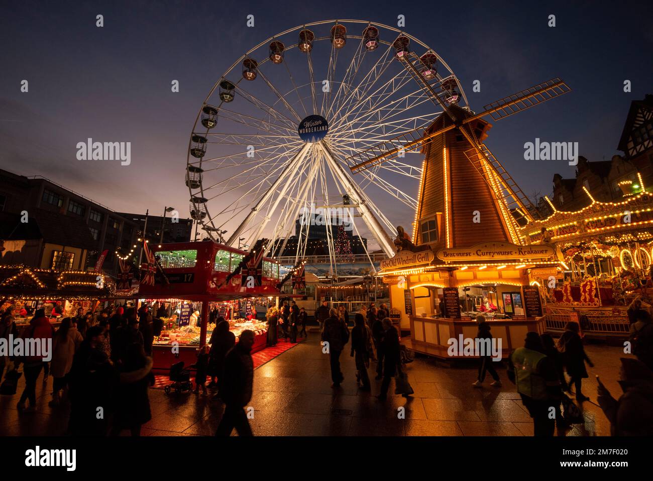 Sunset blue hour at the Winter Wonderland in Nottingham City ...