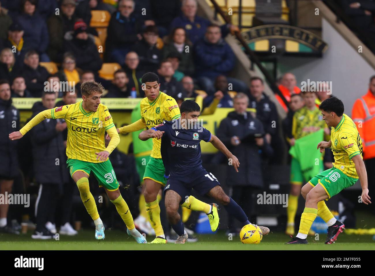 Dilan Markanday of Blackburn Rovers in action with Gabriel Sara ...