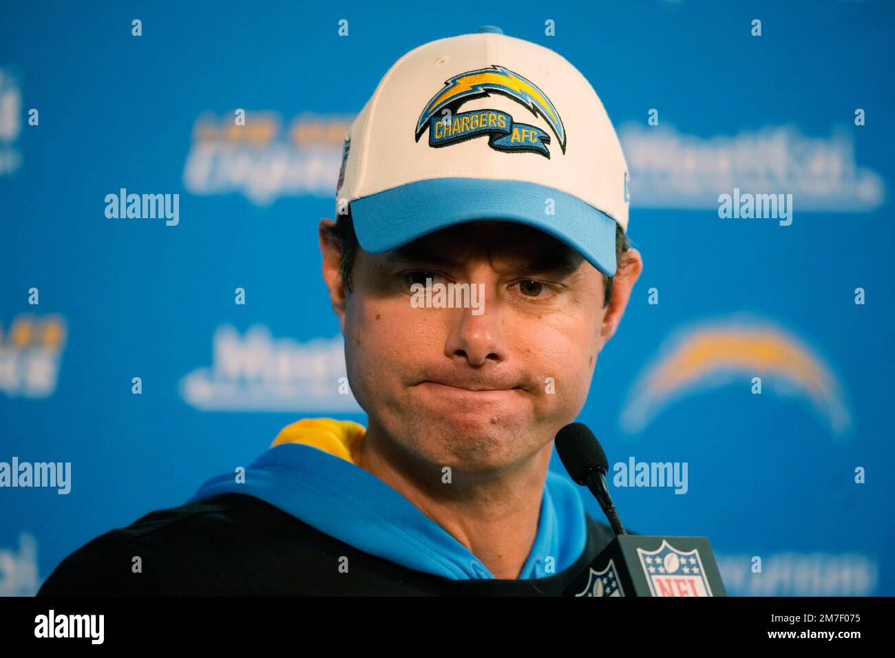 Los Angeles Chargers head coach Brandon Staley responds to a question ...