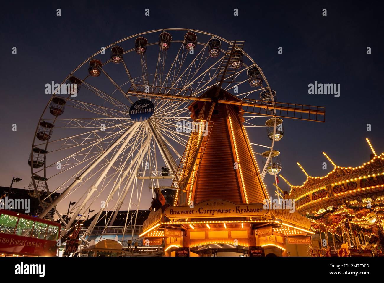 Sunset blue hour at the Winter Wonderland in Nottingham City ...