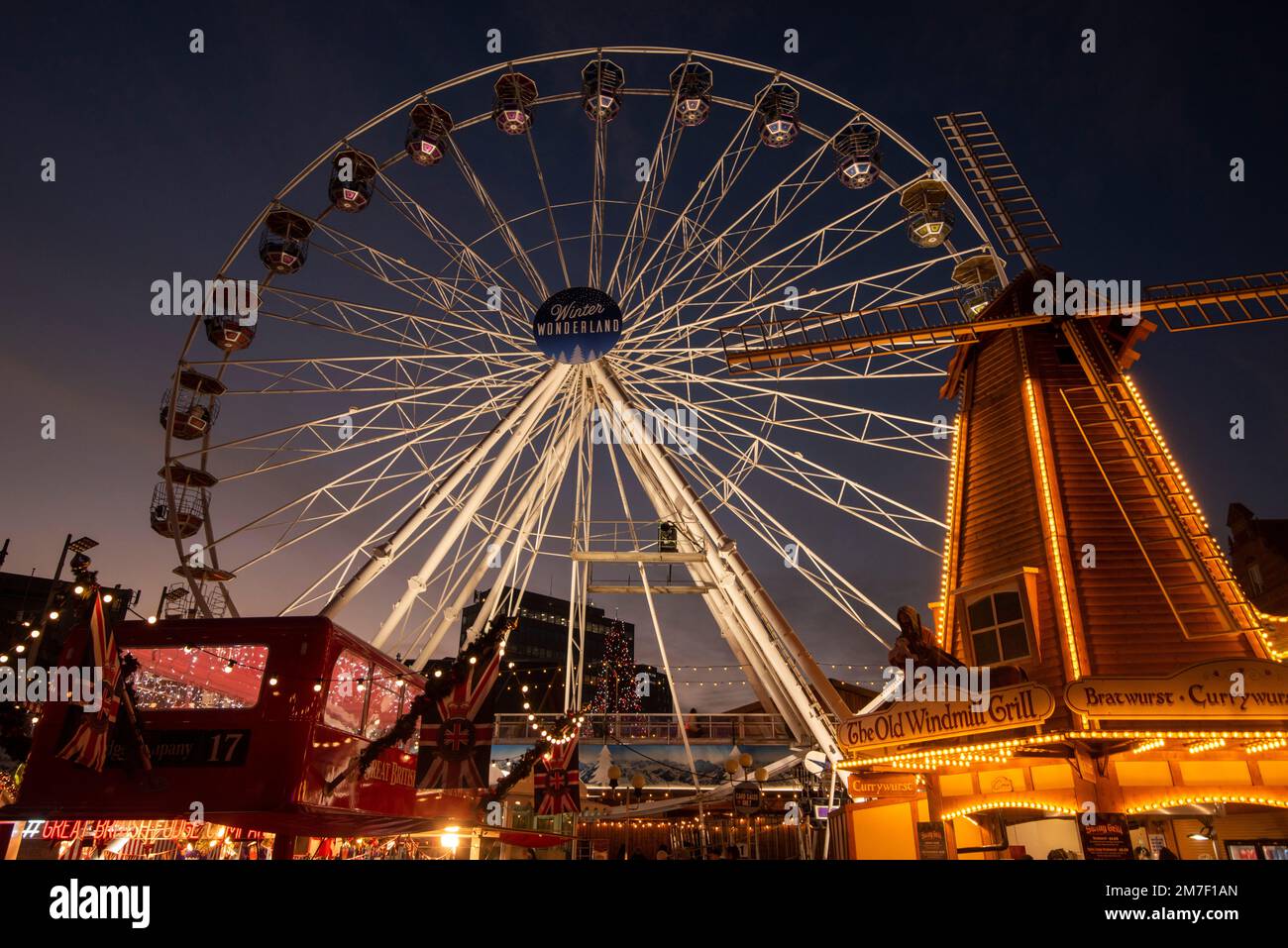 Sunset blue hour at the Winter Wonderland in Nottingham City ...