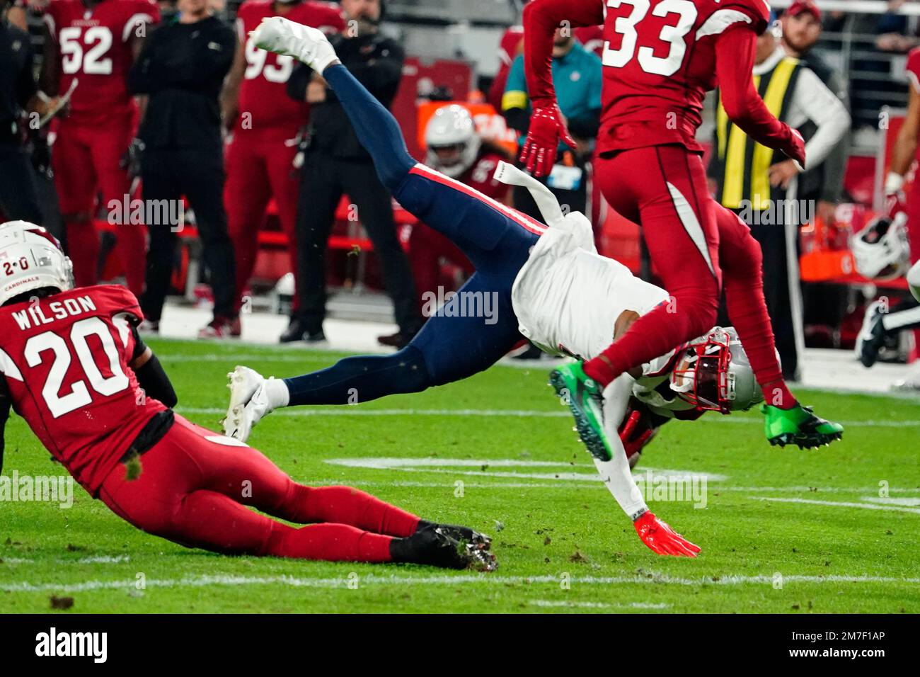 Arizona Cardinals cornerback Marco Wilson (20) tackles New England ...