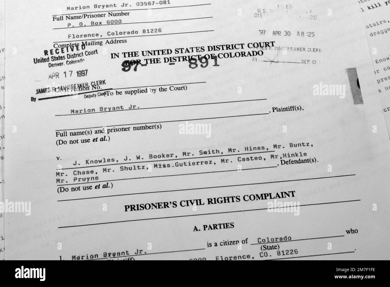 The cover page of an April 17, 1997, prisoner civil rights complaint in ...