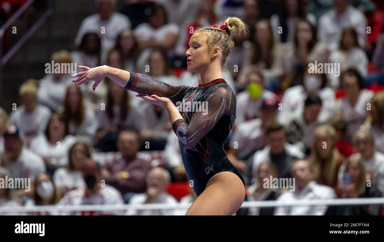 Utah Gymnast Abby Paulson Performs Her Beam Routine During An Ncaa