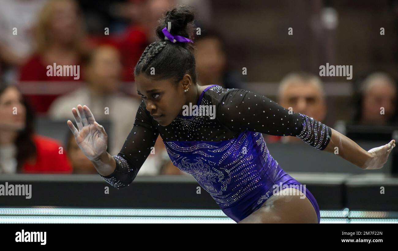 LSU gymnast Kiya Johnson performs her floor routine during an NCAA ...