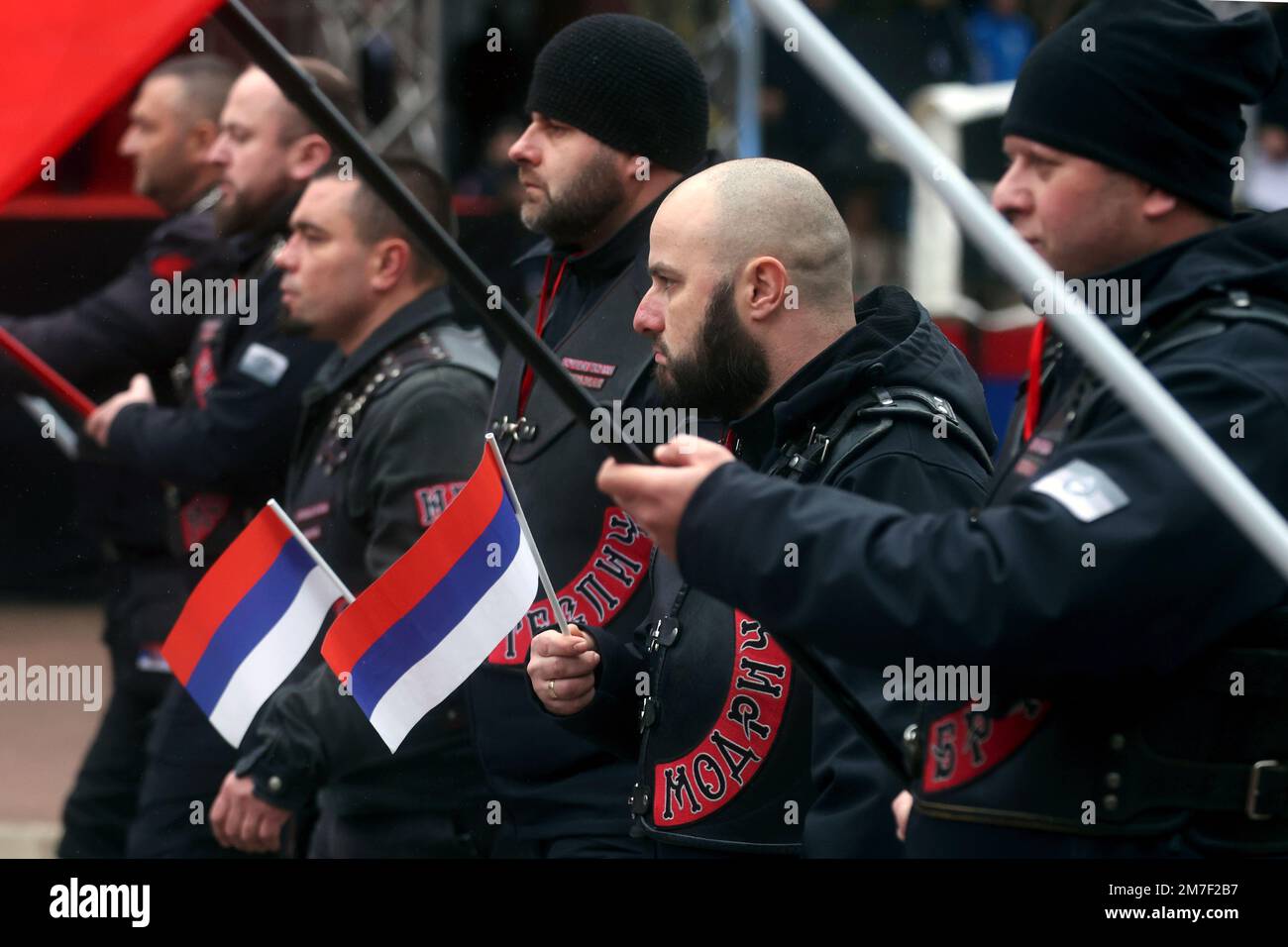 Local members of Russian Night Wolves Motorcycle Club march during a ...