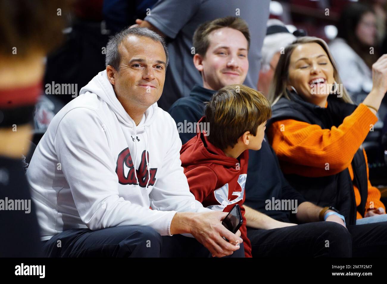 South Carolina head football coach Shane Beamer sits court side before ...