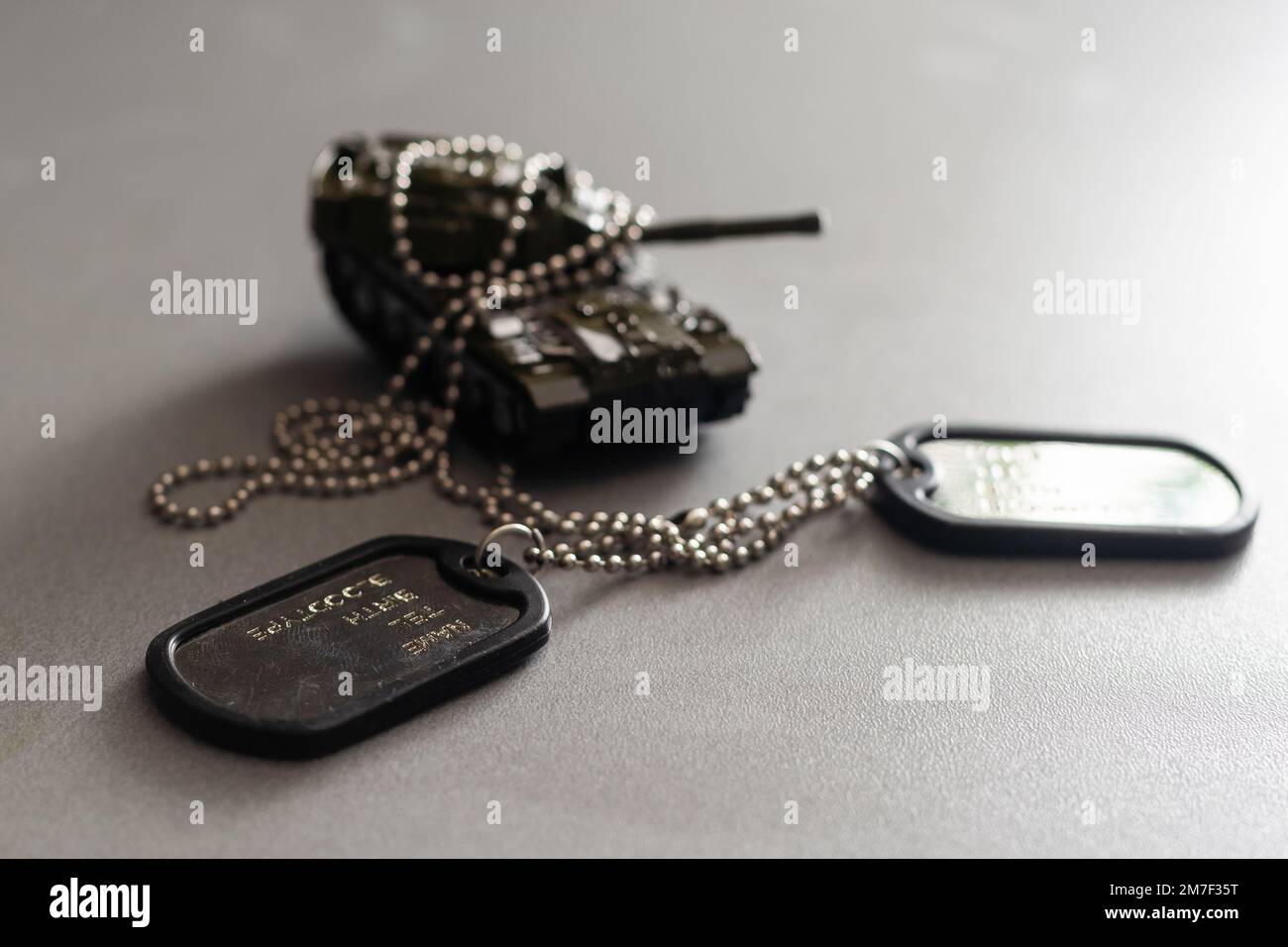 military dog tags. badge with the name of a soldier Stock Photo - Alamy