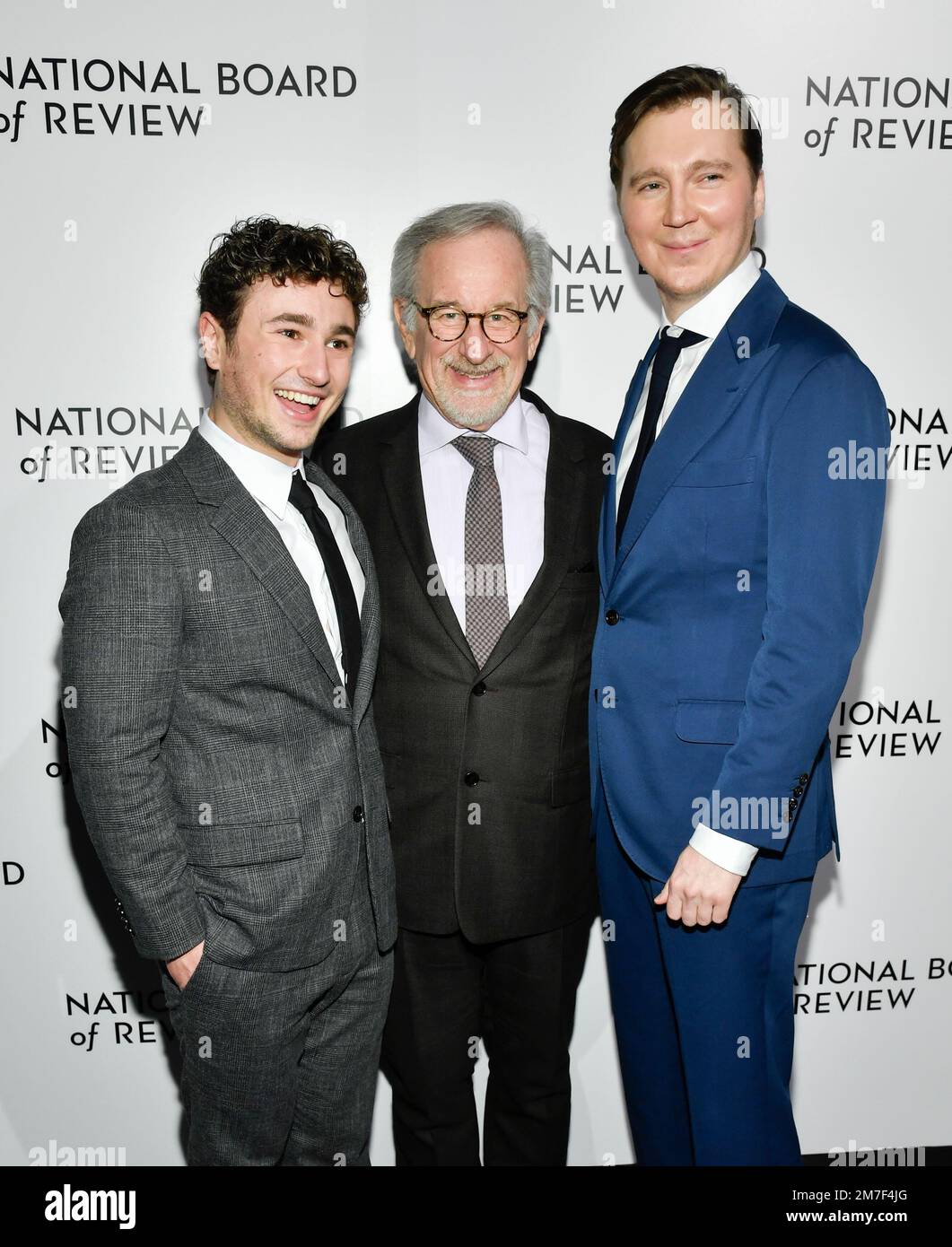 Gabriel LaBelle, left, Steven Spielberg and Paul Dano attend the ...