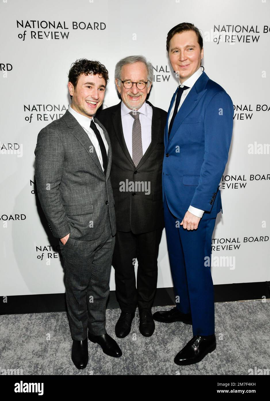 Gabriel LaBelle, left, Steven Spielberg and Paul Dano attend the ...