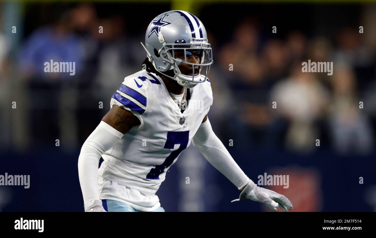 Dallas Cowboys cornerback Trevon Diggs (7) looks on against the Houston ...